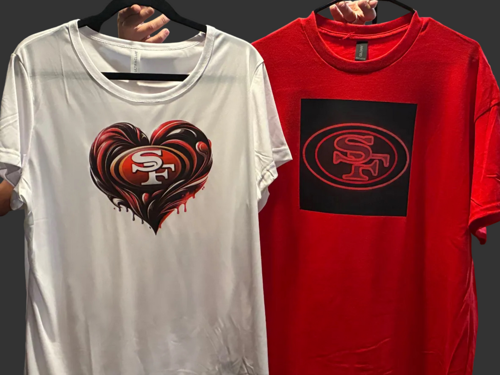 SF 49ers Bleeding Heart T-shirt - Unique Fan Gear | Ora Jenn's Apparel ...